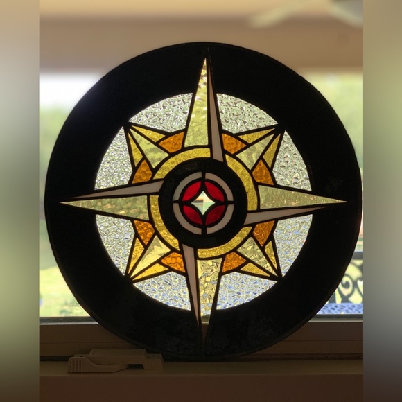 Wall Decor | Handmade Stained Glass Compass Rose On Chain For Hanging ...